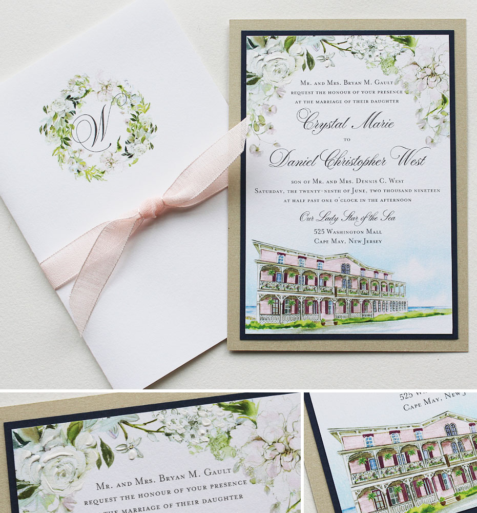 Hotel Alcott Cape May Wedding Invitations - Momental Designs